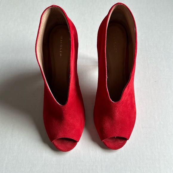 Shoes | Halogen Open Toe Red Suede Heels Size 8 | Poshmark